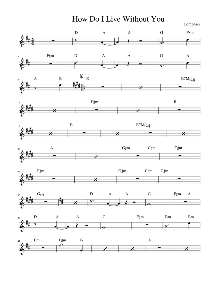 How_Do_I_Live_Without_You Sheet Music with Chords for Piano (Solo) easy | MuseScore.com