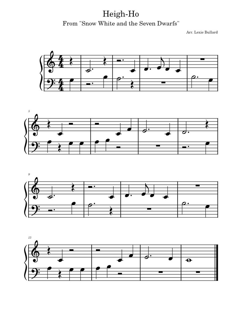 Snow White and The Seven Dwarves - heigh-ho – Misc Soundtrack Sheet ...