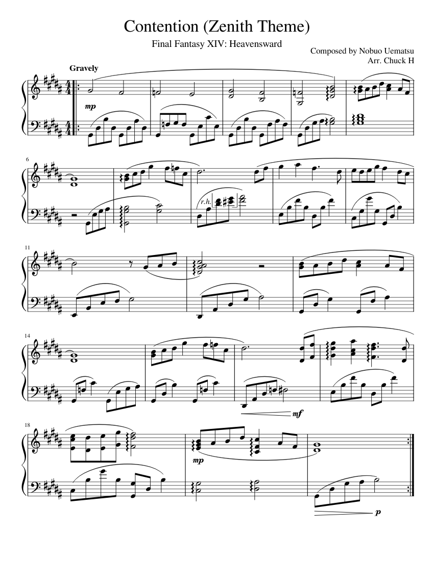 Contention (Zenith Theme) - Final Fantasy XIV Sheet music for Piano ...