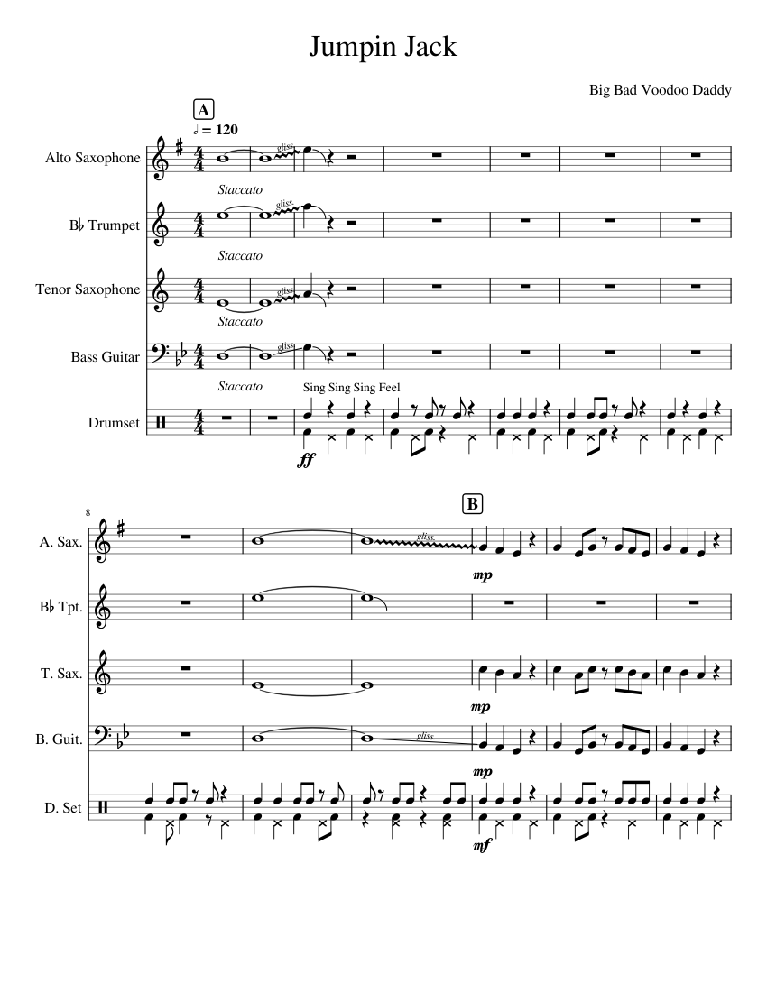 Jumpin' Jack Sheet Music for Saxophone alto, Saxophone tenor, Trumpet ...