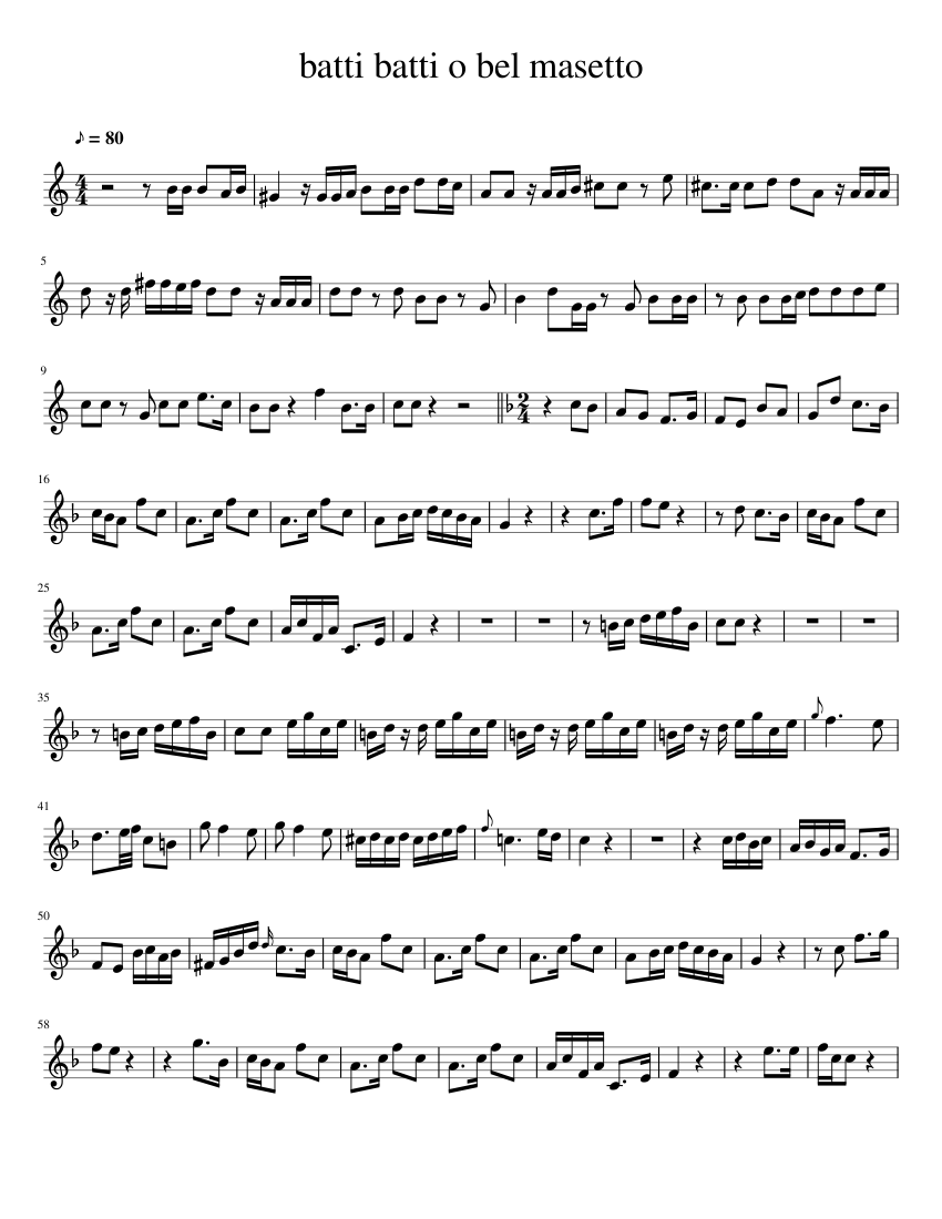 batti batti o bel masetto Sheet music for Piano (Solo) | Musescore.com