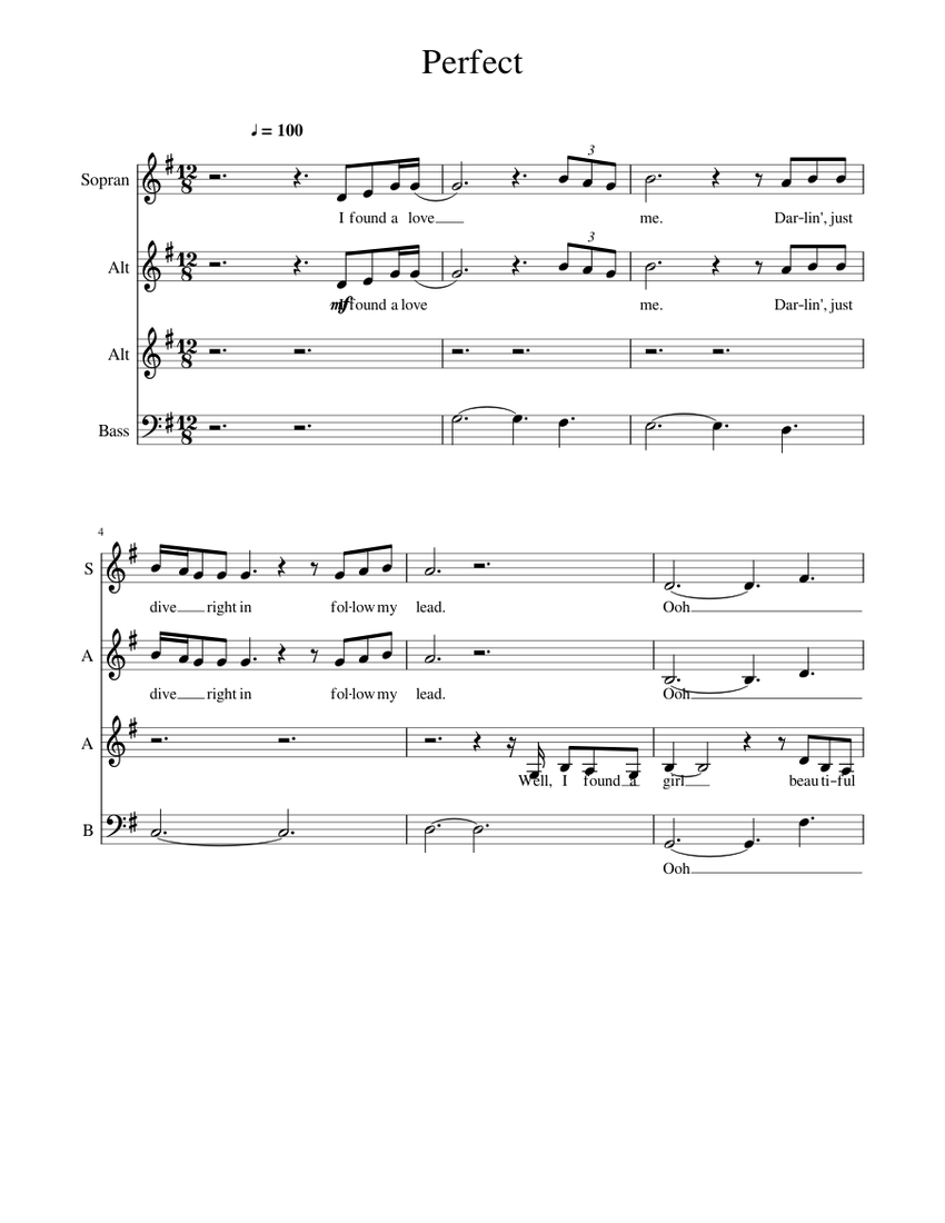 Perfect | Ed Sheeran | SAAB - Choir Sheet Music for Soprano, Alto, Bass ...