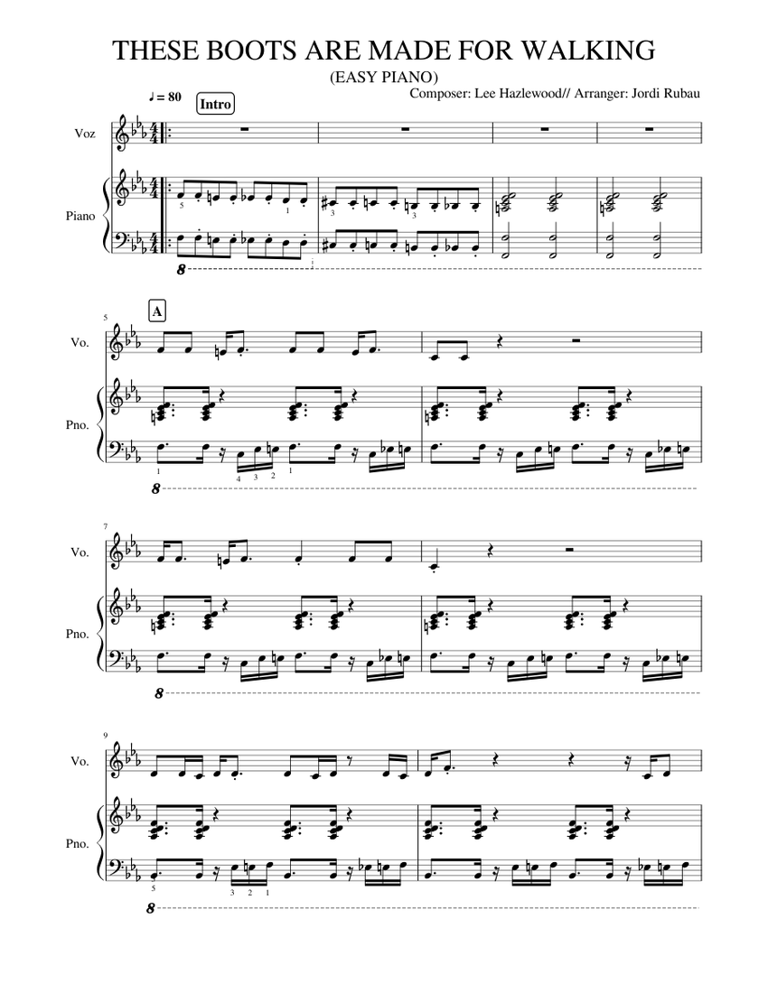 THESE BOOTS ARE MADE FOR WALKING Sheet Music for Piano, Vocals (Piano ...