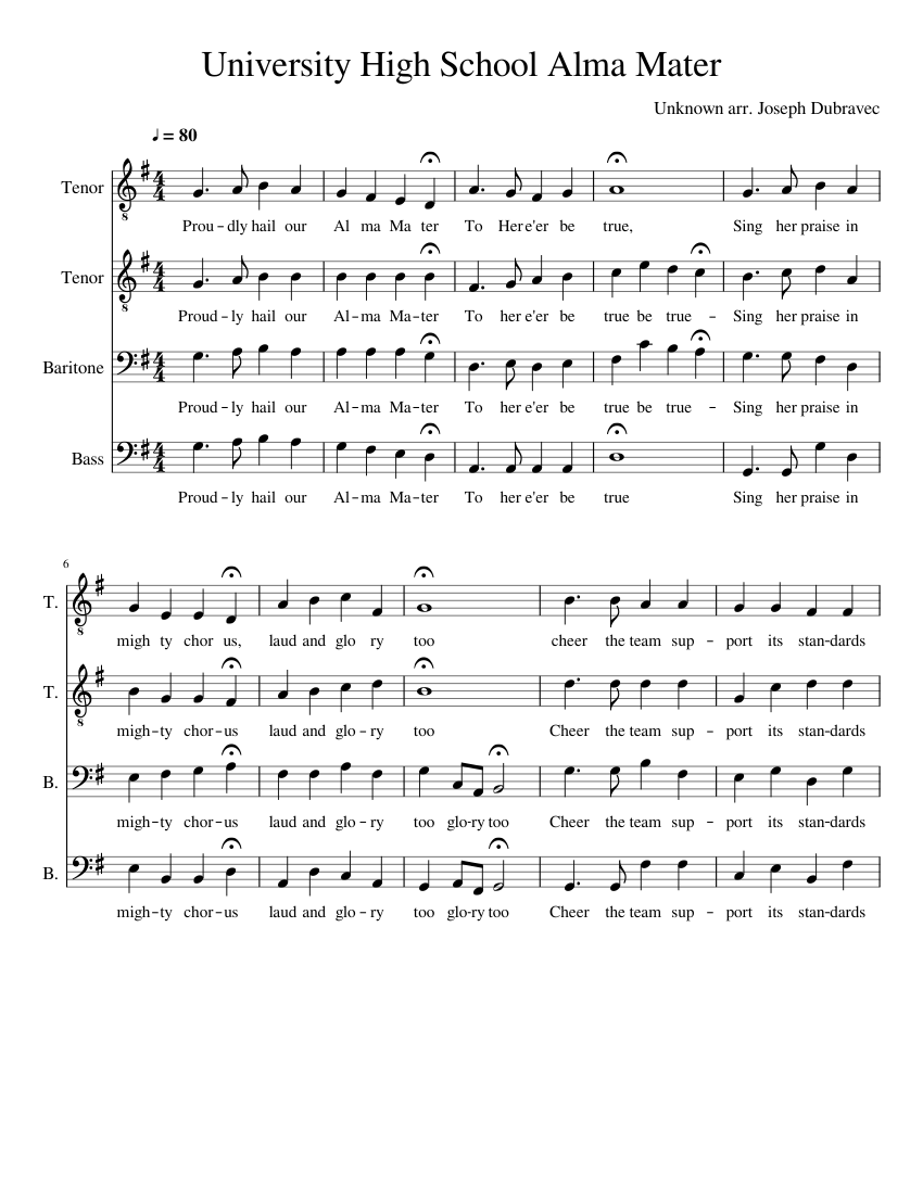 University High School Alma Mater Sheet music for Tenor, Bass voice ...