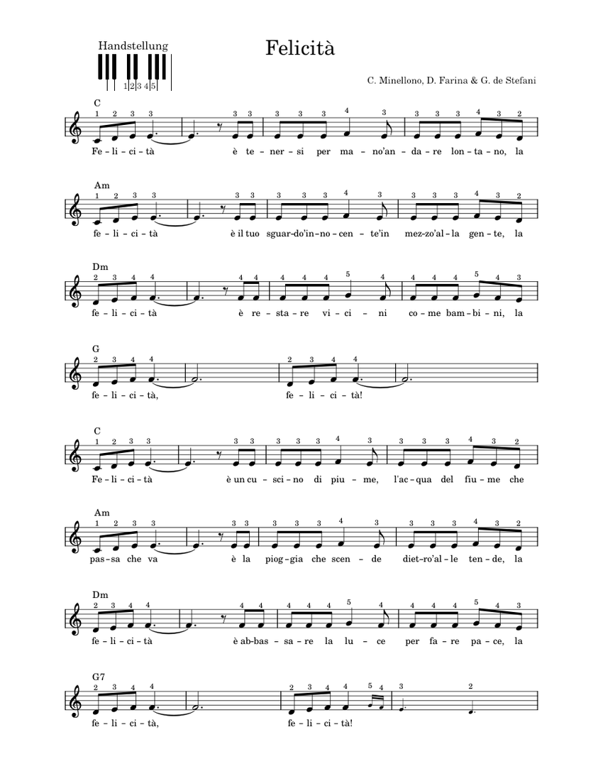 Felicità — easy piano — for complete beginners Sheet Music with Chords ...