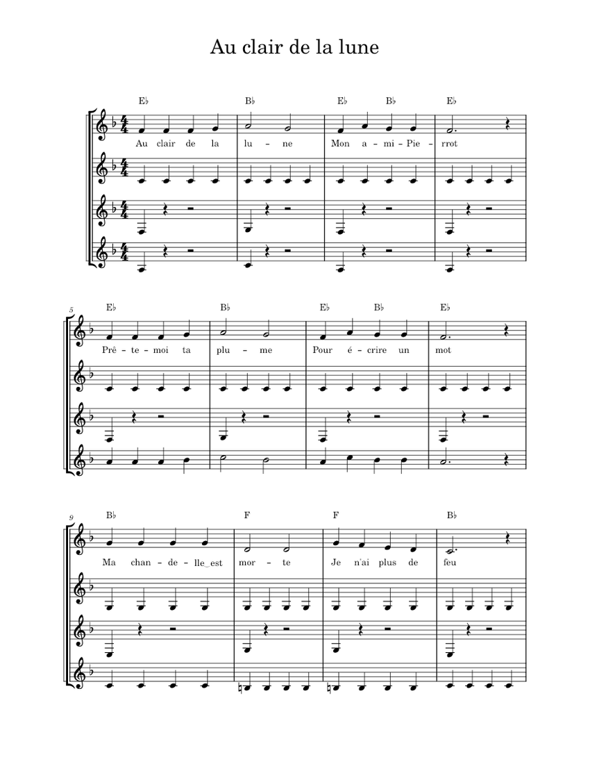 Au clair de la lune Sheet music for Clarinet in b-flat (Woodwind ...
