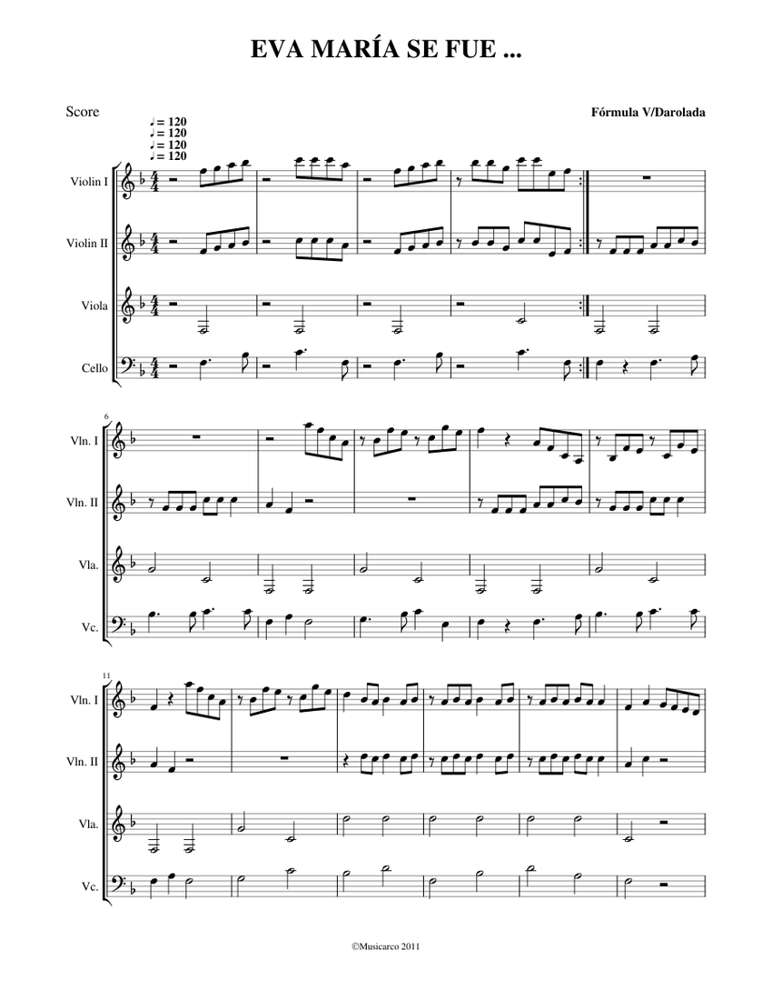 Eva María... Sheet Music for Violin, Viola, Cello (Chamber Orchestra ...