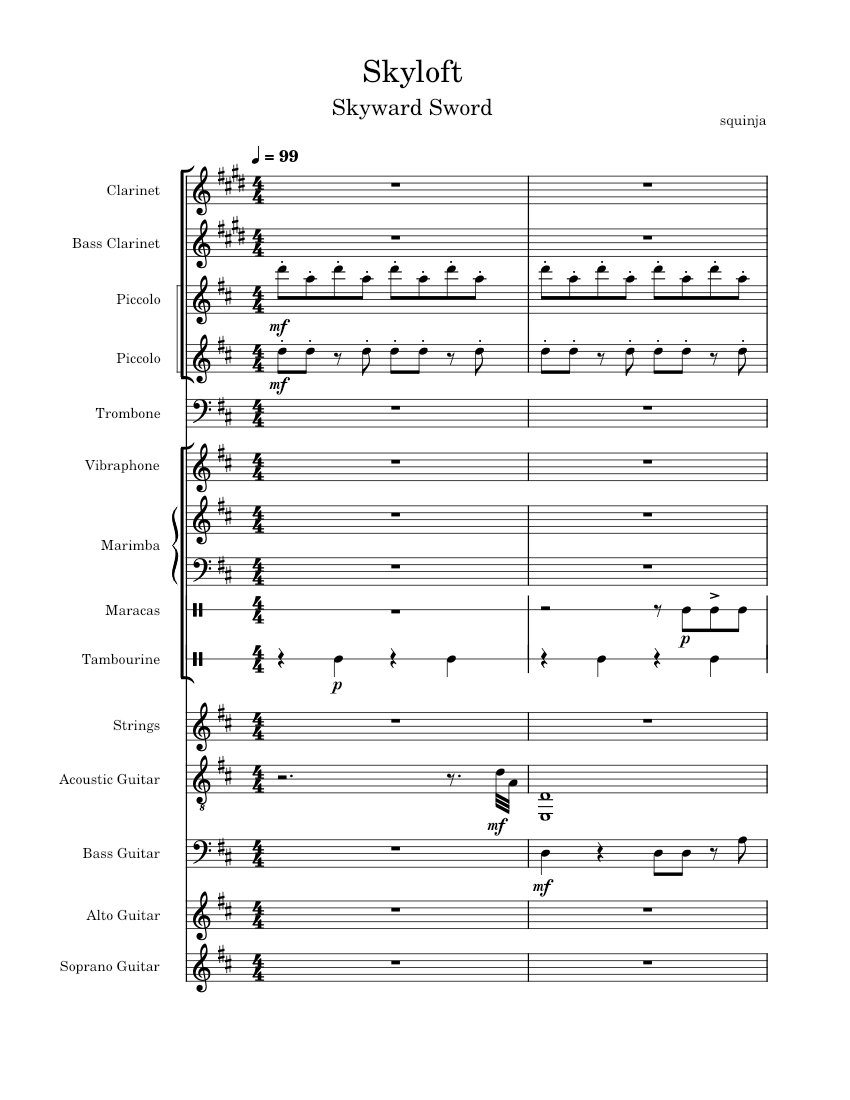 Skyloft - Skyward Sword Sheet music for Trombone, Tambourine, Clarinet bass, Vibraphone & more ...