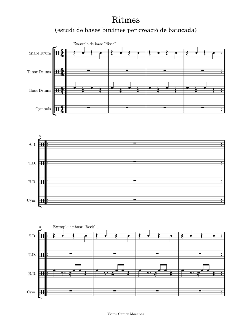 Ritmes per creació batucada a classe Sheet music for Snare drum, Crash ...