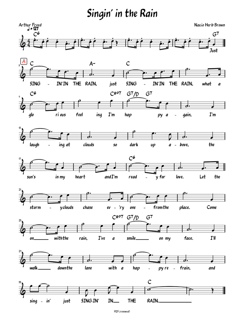 Singin' in the Rain (lead sheet with lyrics) Sheet Music with Chords ...