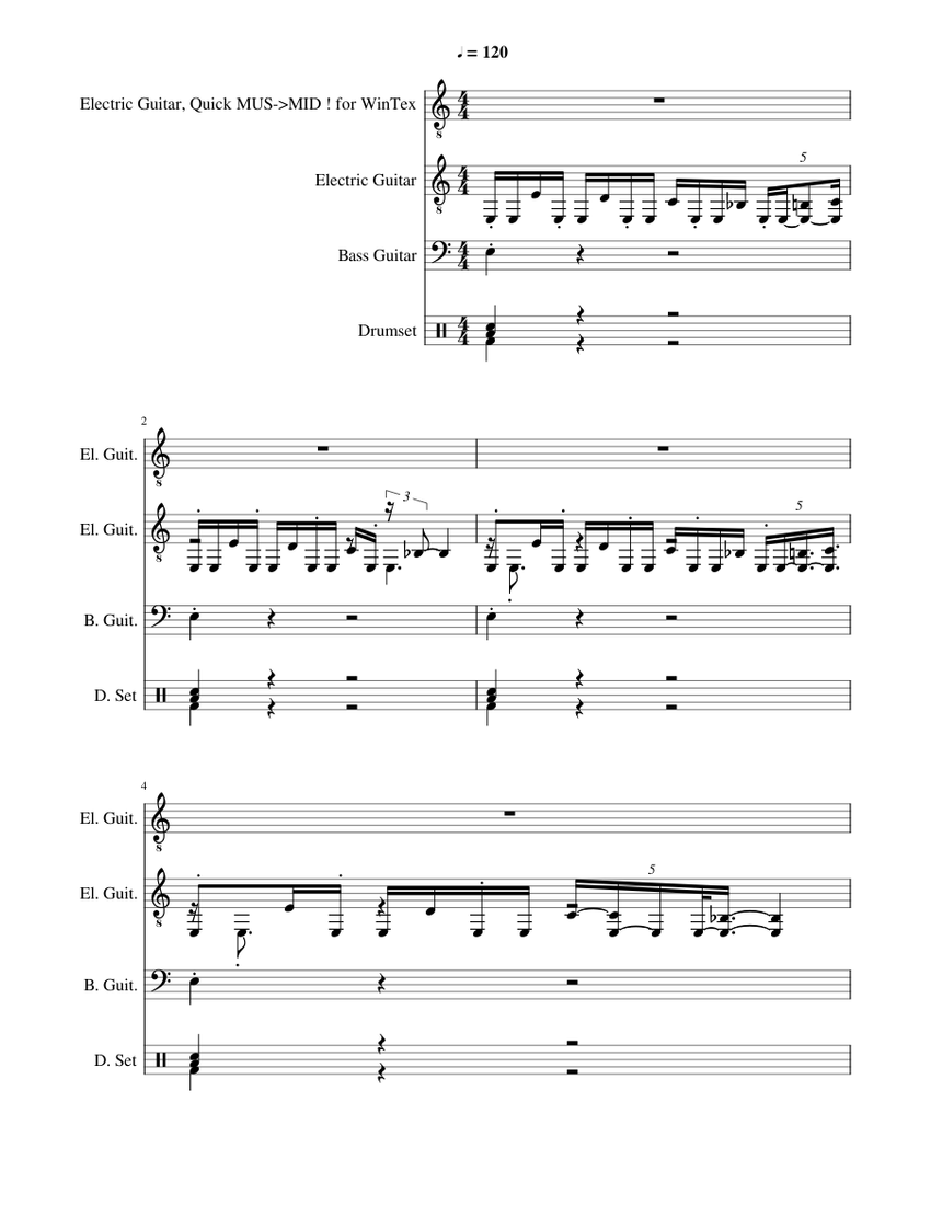 Doom E1M1 'At doom's gate' Sheet Music for Guitar, Bass guitar, Drum ...