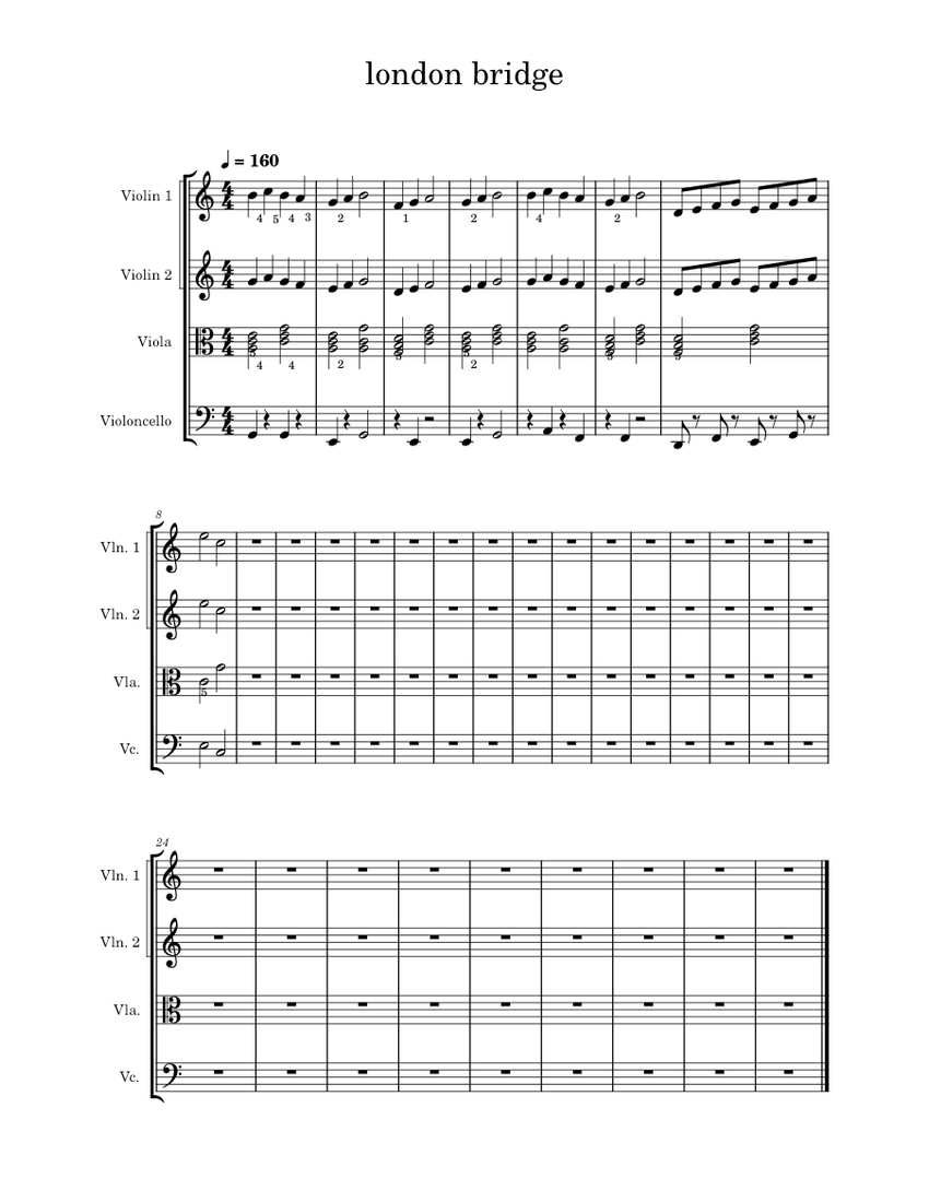 london_bridge Sheet Music for Violin, Viola, Cello (String Quartet ...