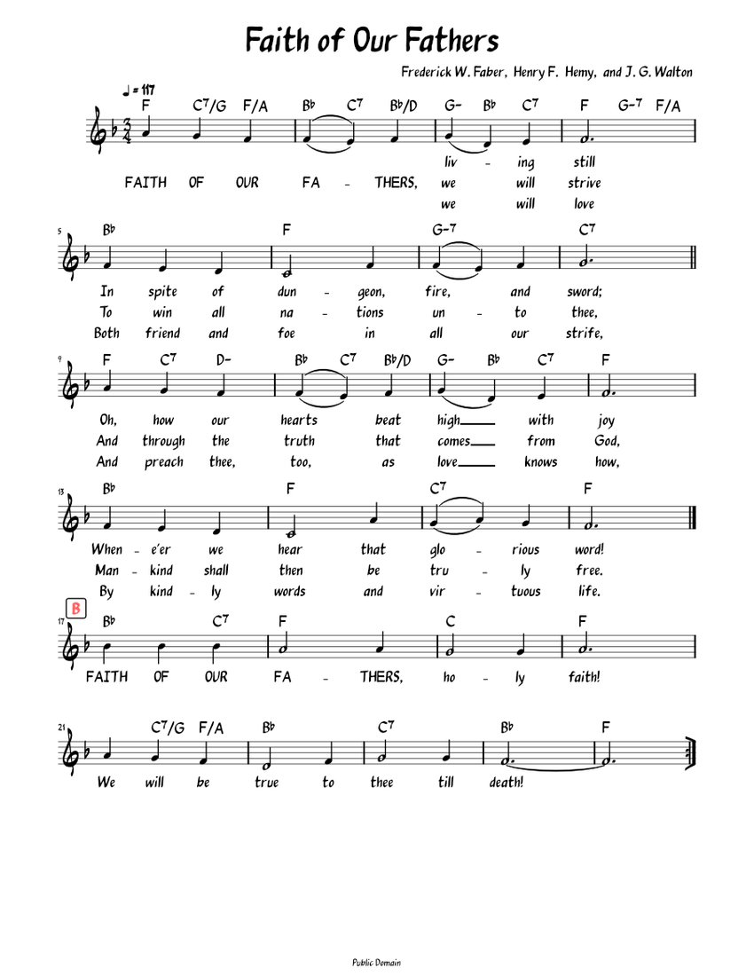 Faith of Our Fathers (Lead sheet with lyrics ) Sheet Music with Chords ...