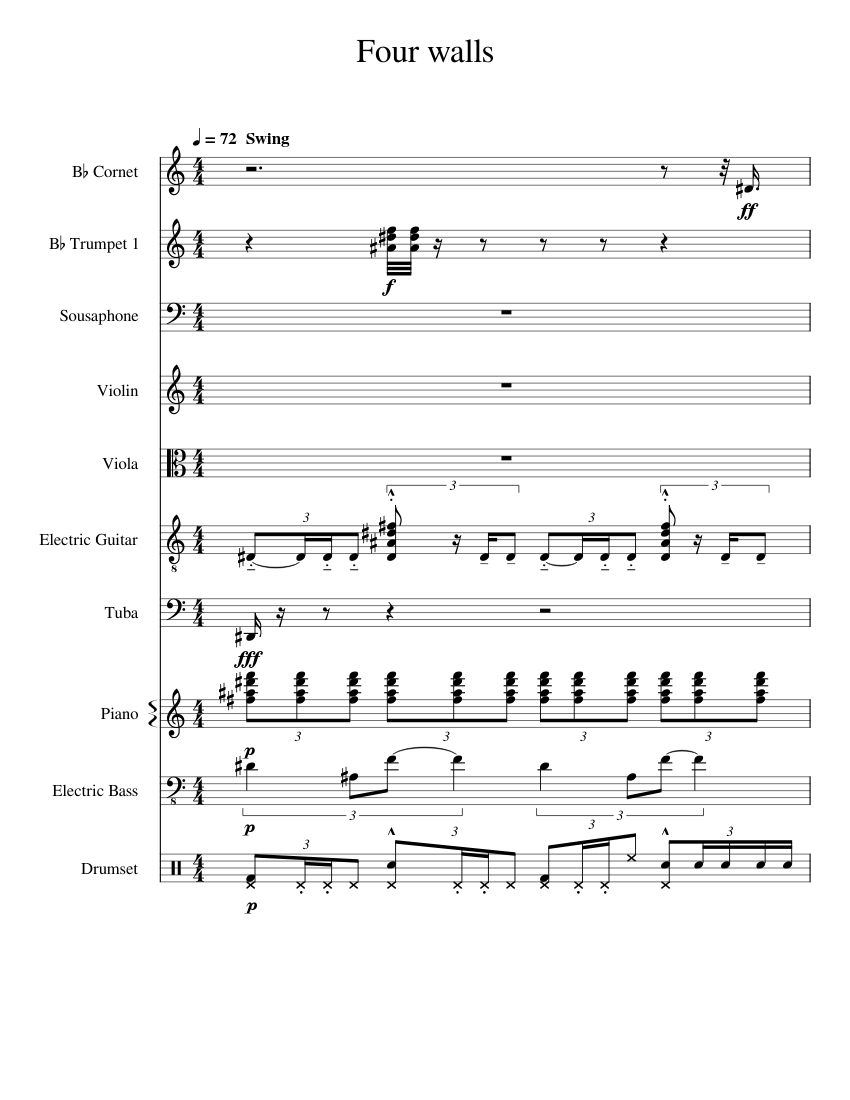 Four Walls – Eddie Holman Sheet Music for Piano, Cornet, Tuba, Trumpet ...