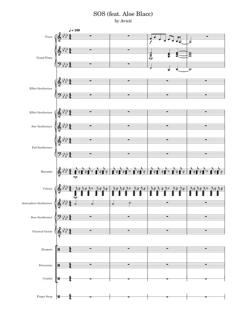 SOS - Avicii ft. Aloe Blacc Sheet Music for Piano, Celesta, Crash ...