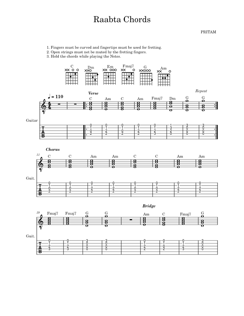 Raabta - Agent Vinod – Pritam Chakraborty Raabta Chords Sheet music for ...