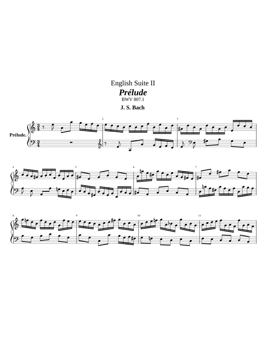 J. S. Bach: English Suite II: Prélude, BWV 807.1 Sheet Music for Piano (Piano Duo) | MuseScore.com