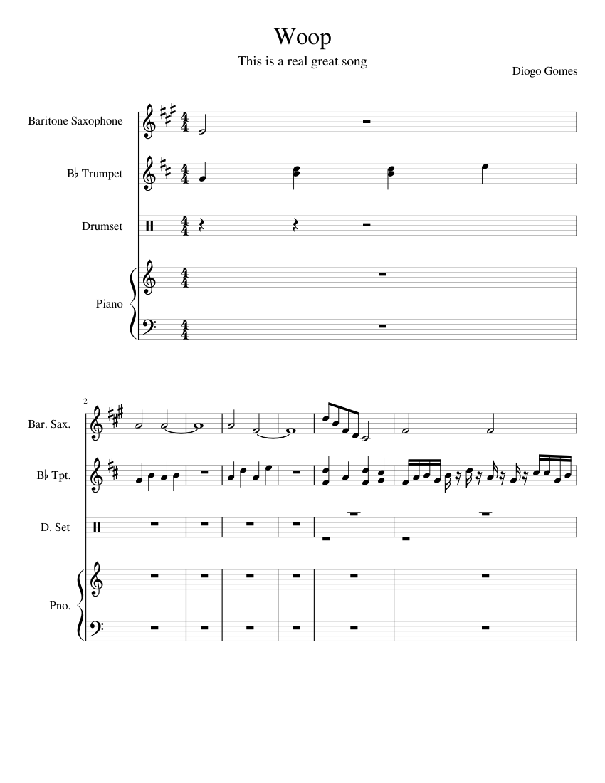 Woop Sheet music for Piano, Saxophone baritone, Trumpet in b-flat, Drum ...