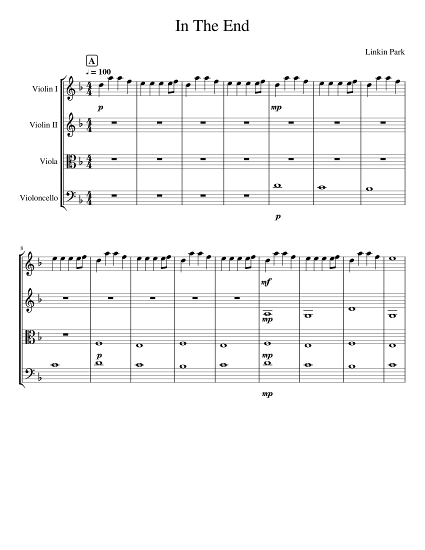 In The End Sheet Music For Violin Viola Cello String Ensemble