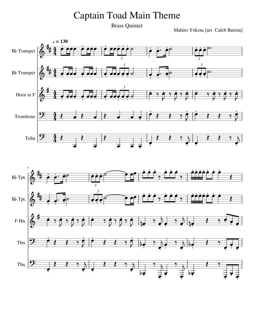 Captain Toad Main Theme Sheet Music for Trombone, Tuba, Trumpet in b ...