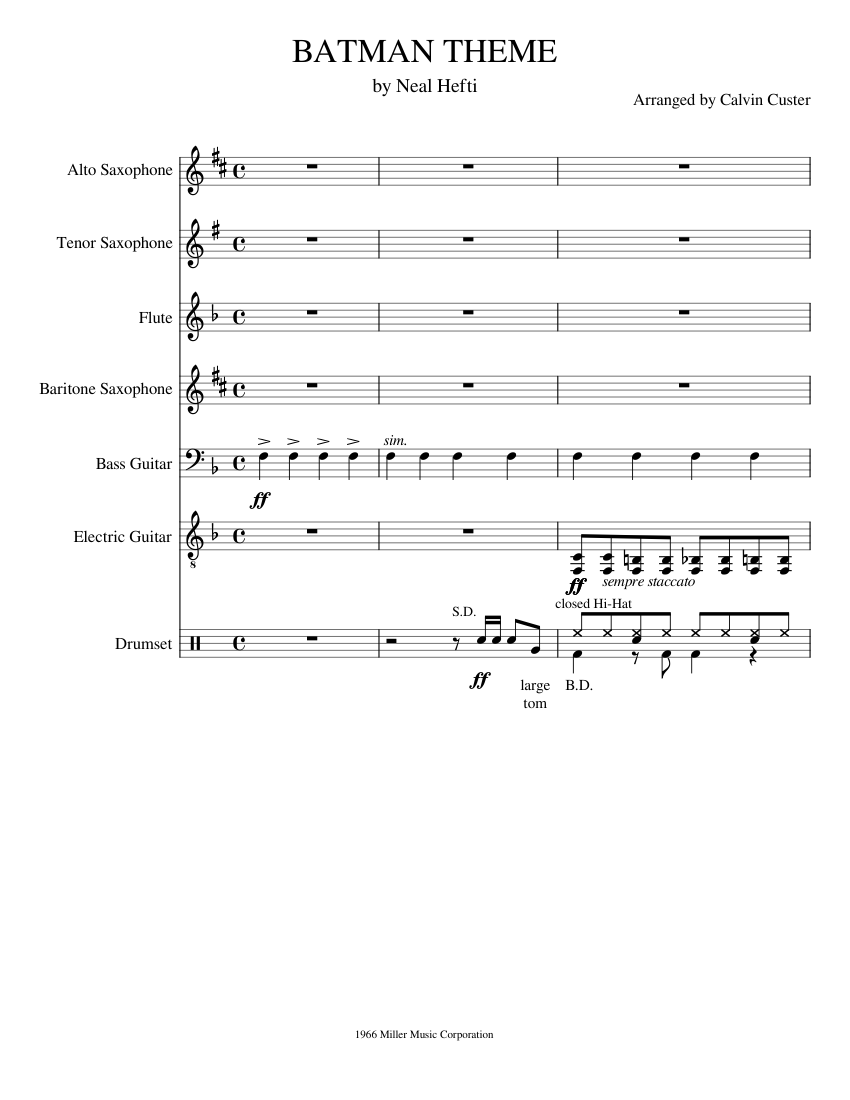 BATMAN_1960s_Theme_for_Pep_Band Sheet Music for Flute, Saxophone alto ...