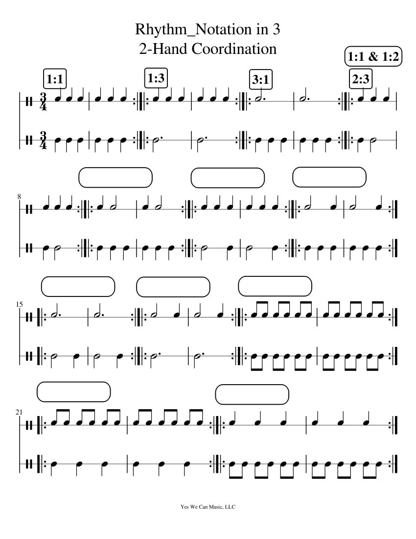 Rhythm Notation in 3 2 hand coordination Sheet music for Triangle ...