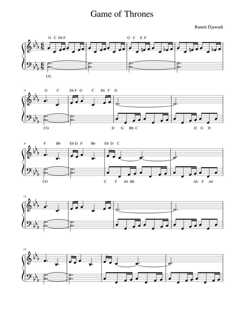 Game Of Thrones Theme – Ramin Djawadi Sheet music for Piano (Solo) Easy ...