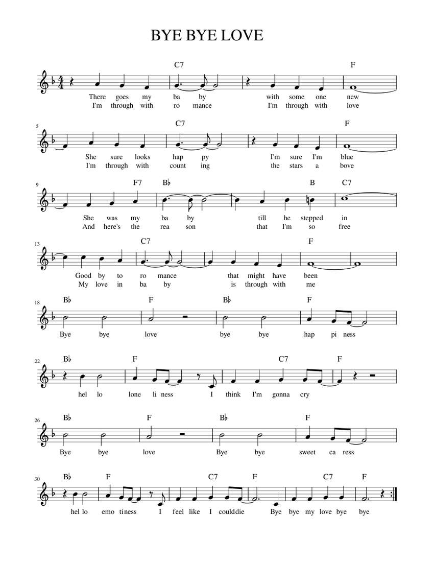 Bye bye love Sheet music for Piano (Solo) | Musescore.com