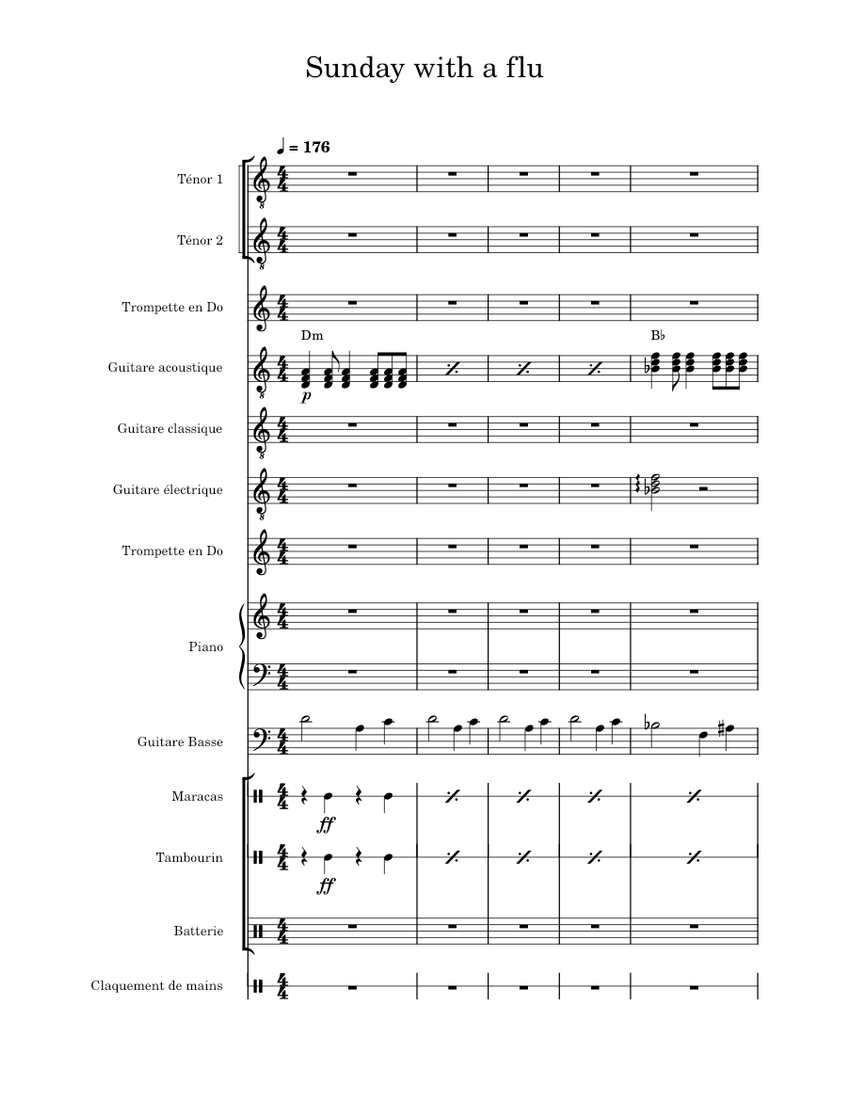 Sunday with a flu Sheet Music with Chords for Piano, Tenor, Tambourine ...