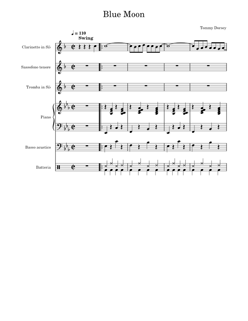 Blue Moon – matteodi Sheet Music for Piano, Clarinet in b-flat ...