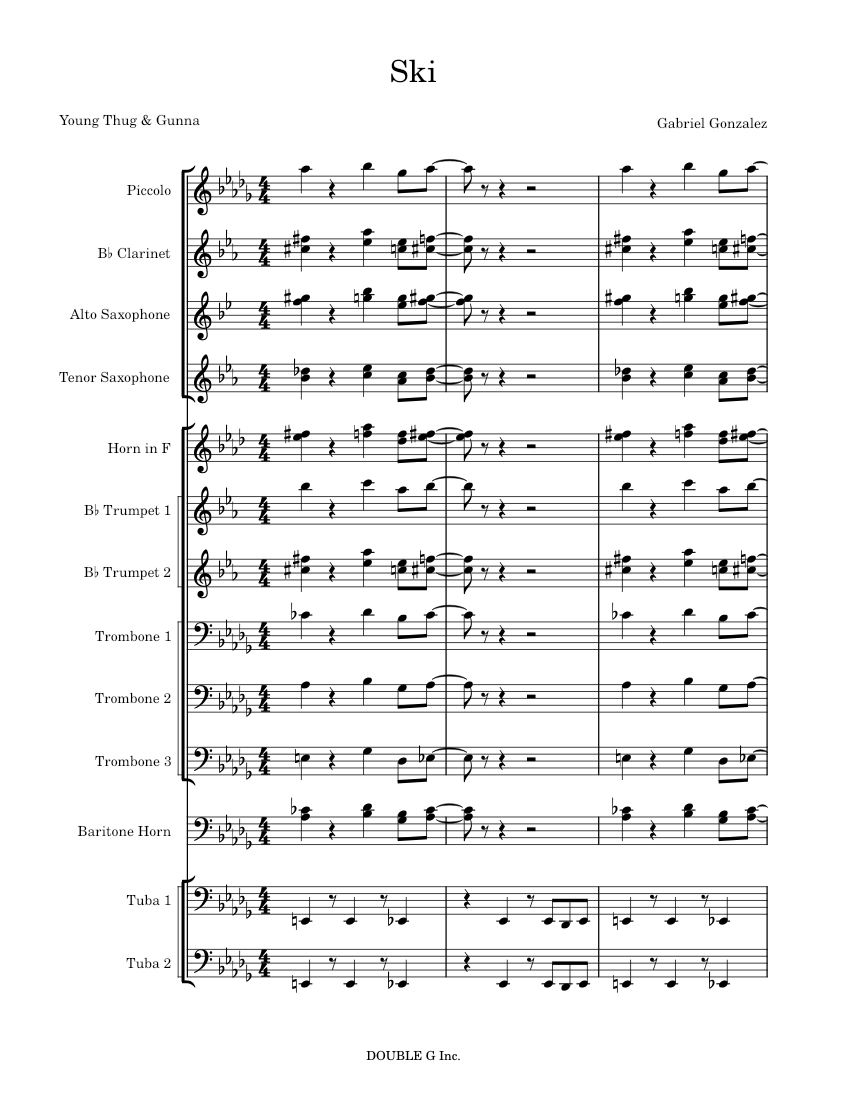 Ski Sheet music for Trombone, Tuba, Flute piccolo, Clarinet in b-flat ...