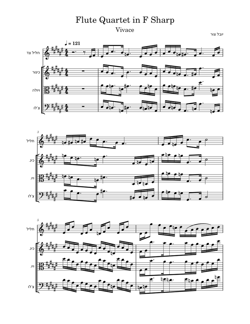 Flute Quartet in F Sharp part 4 Sheet music for Flute, Violin, Viola, Cello (Mixed Quartet ...