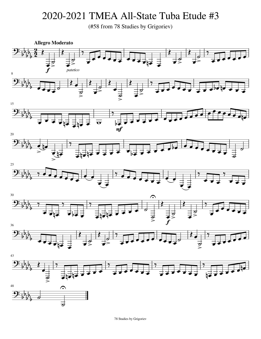 2020-2021 TMEA All-State Tuba Etude #3 Sheet Music for Piano (Solo ...