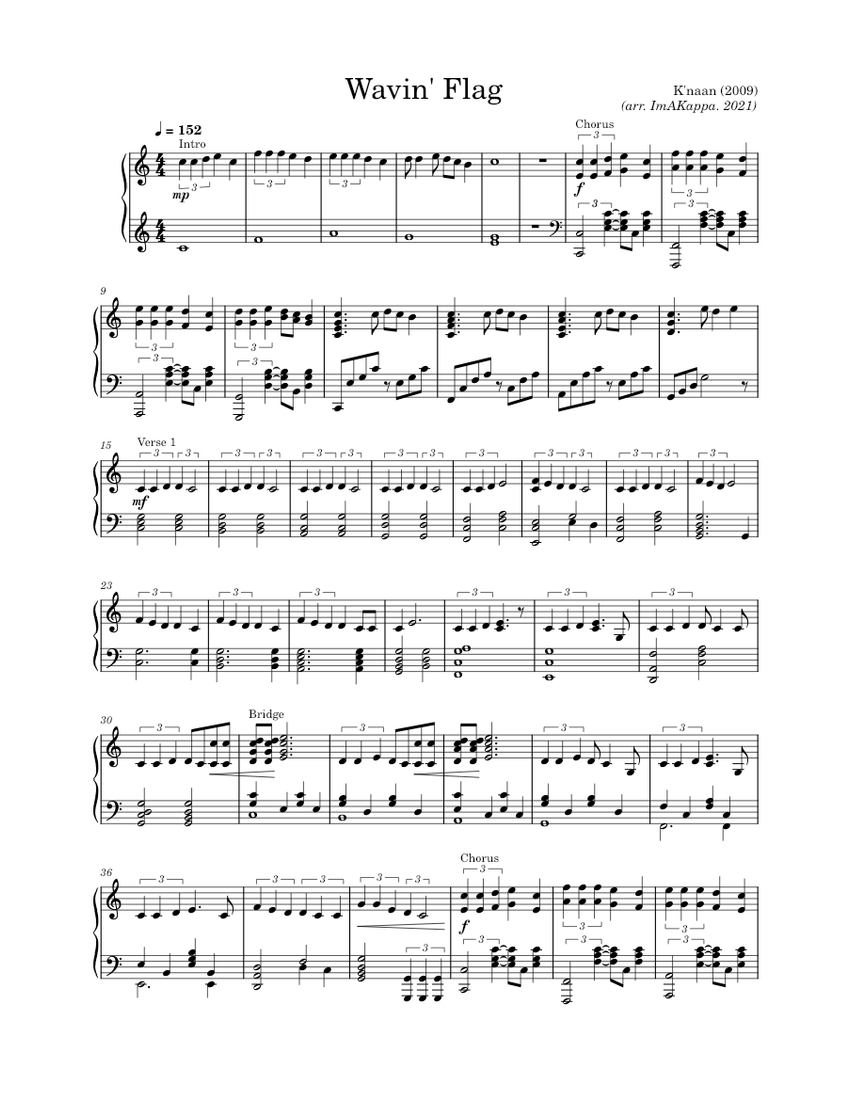 Wavin flag – K'naan Sheet Music for Piano (Solo) | MuseScore.com