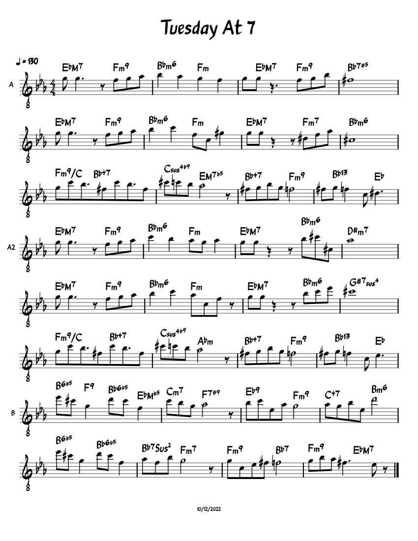 Tuesdays at 7 Final Sheet music for Guitar (Jazz Band) | Musescore.com