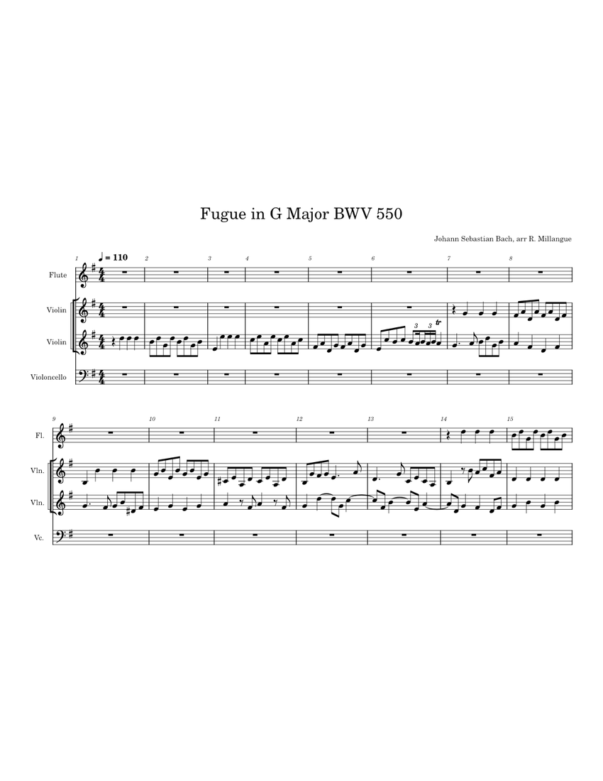 Fugue in G Major BWV 550 (arr. for Flute, Violin, and Cello) Sheet ...
