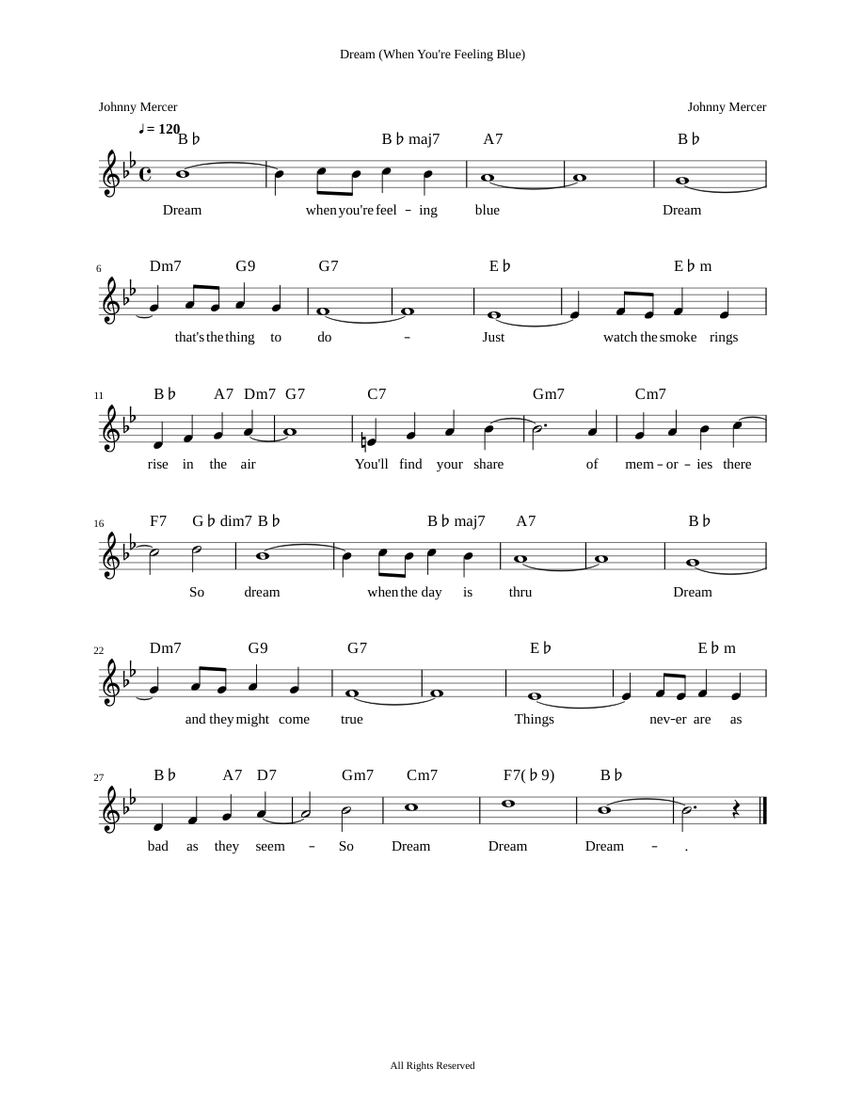 Dream (When You're Feeling Blue) Sheet Music with Chords for Guitar ...