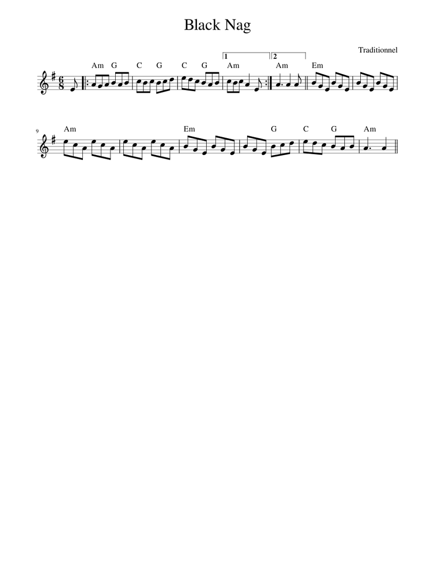 Traditional music - Black Nag Sheet music for Piano (Solo) Easy ...