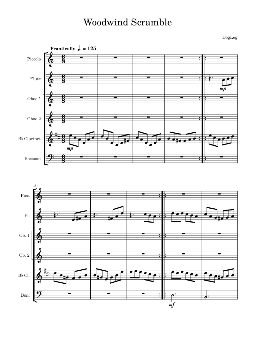 Woodwind Scramble Sheet music for Flute piccolo, Flute, Oboe, Clarinet ...