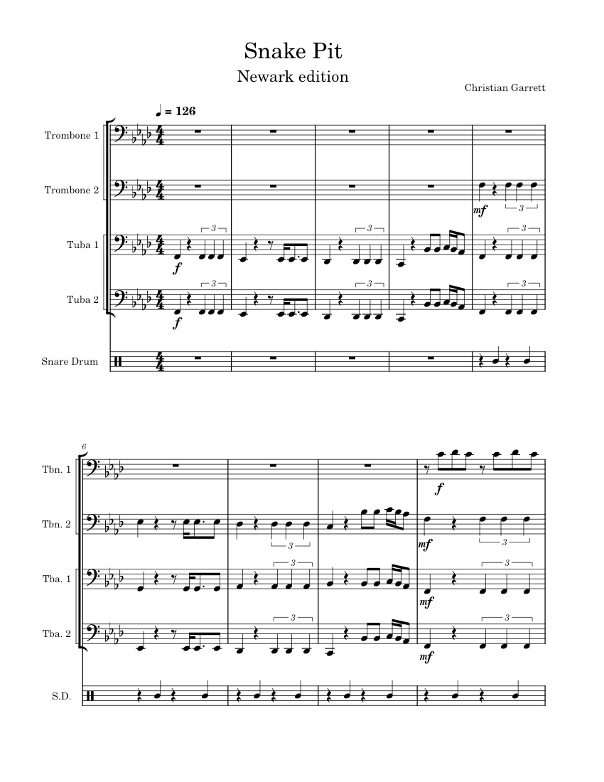 Snake Pit – Sonic Boom Sheet music for Trombone, Tuba, Snare drum ...