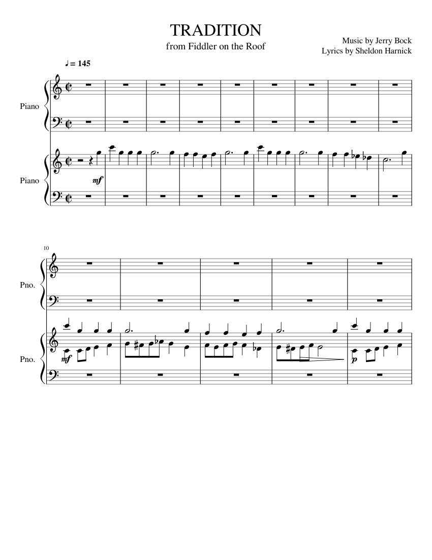 Tradition (from Fiddler on the Roof) Sheet music for Piano (Alto Sax Piano Duet) | Musescore.com