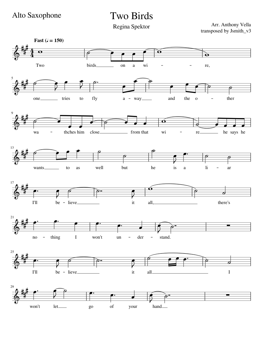 Two Birds - Alto Sax Sheet Music for Saxophone alto (Solo) | MuseScore.com