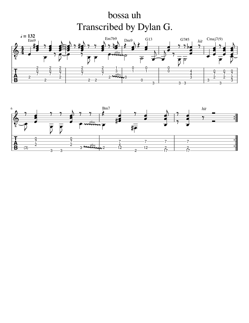 bossa uh Sheet Music and Tab for Guitar (Solo) | MuseScore.com