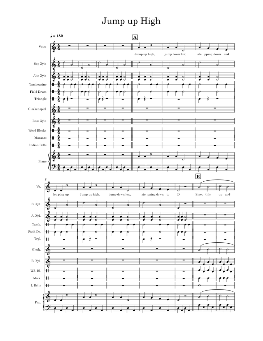 Jump up High Sheet music for Piano, Vocals, Tambourine, Glockenspiel ...