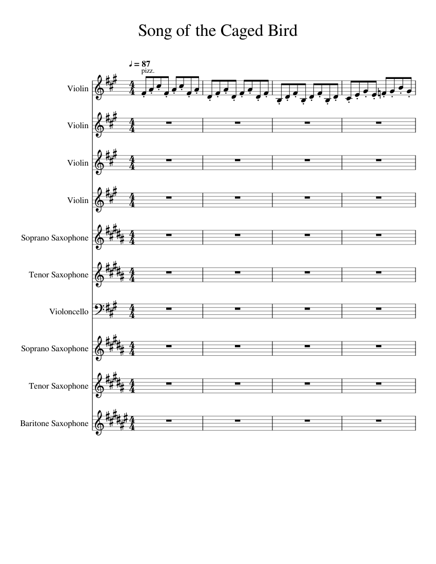 Song of the Caged Bird Sheet Music for Saxophone tenor, Saxophone ...