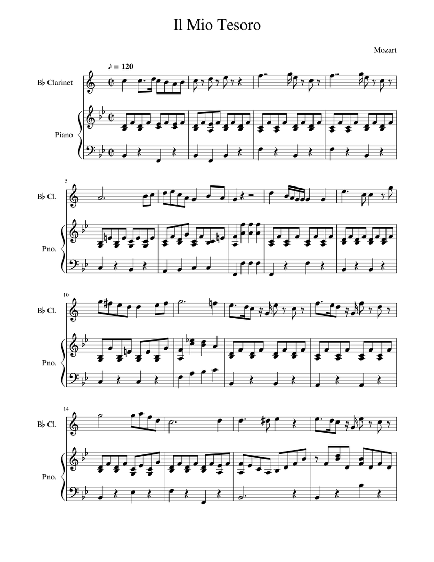 Il Mio Tesoro Sheet music for Piano, Clarinet in b-flat (Solo ...
