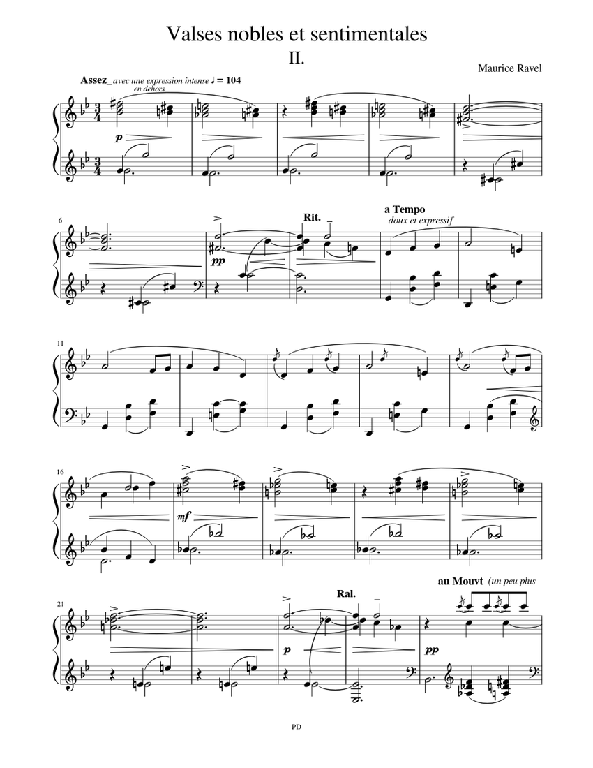 Ravel - Valses Nobles et Sentimentales, II - Assez lent, avec une expression intense Sheet music ...