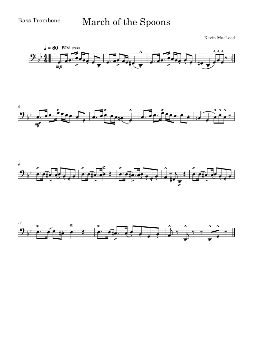 March of the Spoons – Kevin MacLeod - Bass Trombone Solo Sheet music ...