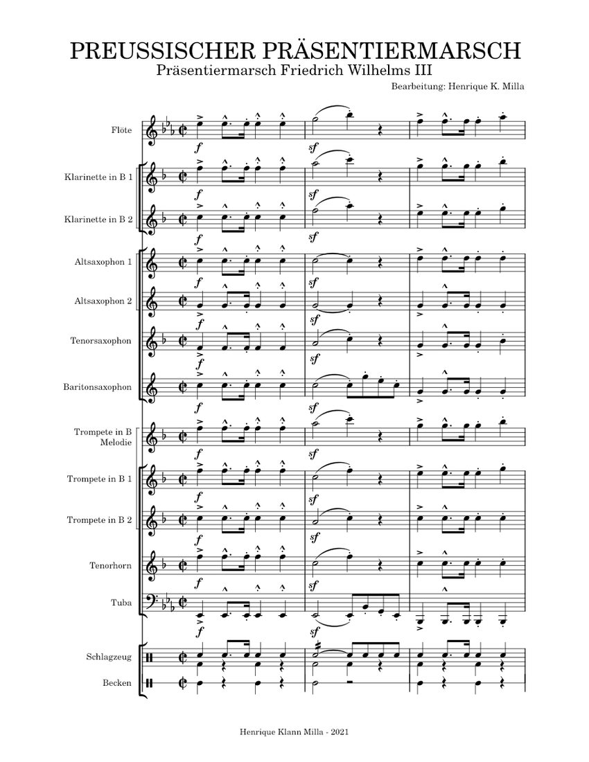 Preußischer Präsentiermarsch – Friedrich Wilhelm III Sheet Music for ...