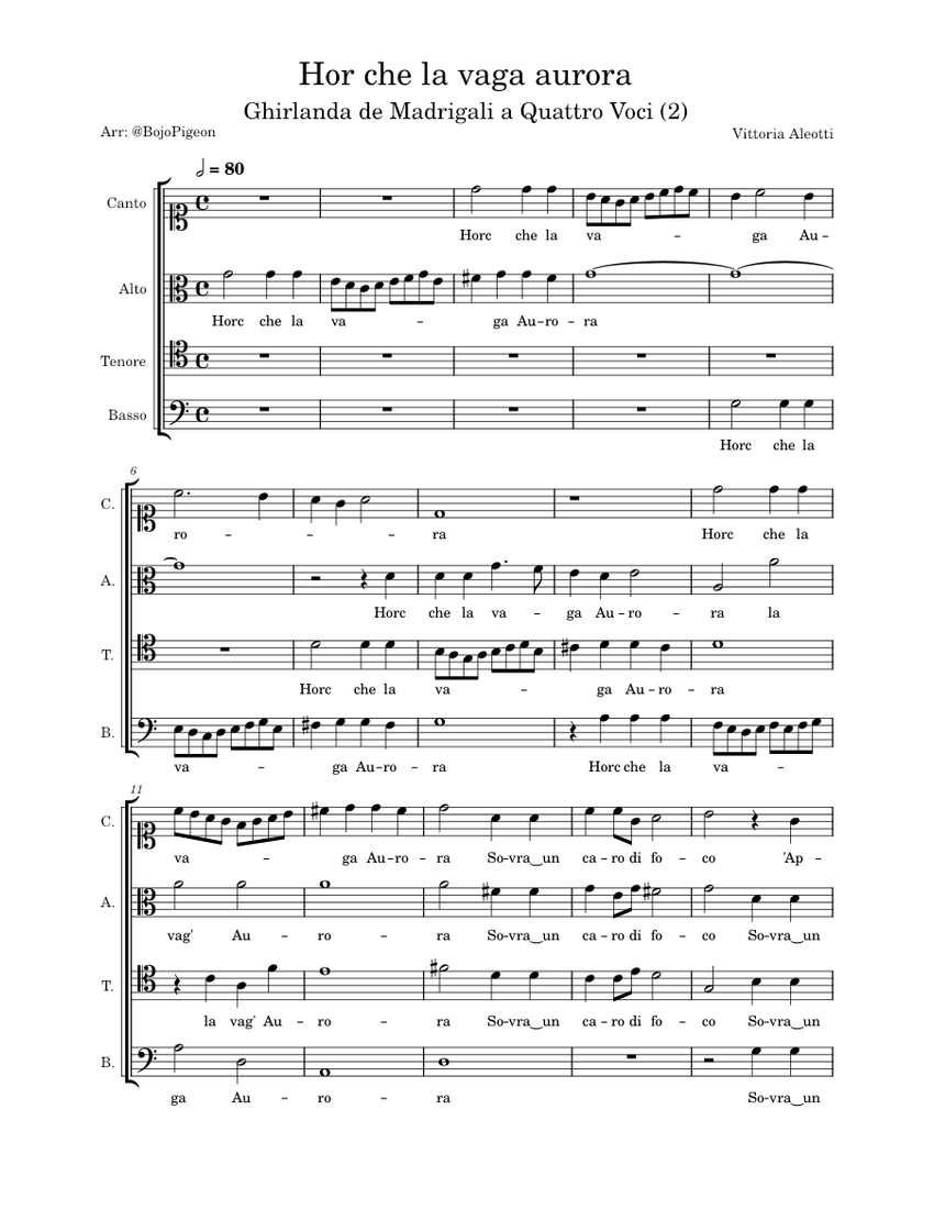 Hor che la vaga aurora – Vittoria Aleotti Sheet music for Vocals ...